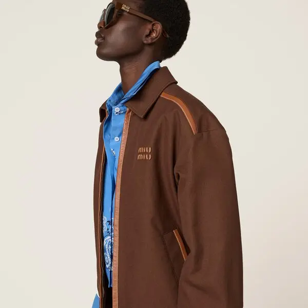 MIU MIU 24ss ジャカード キャンバス ジャケット Miu Miu Jacquard Canvas Blouson Jacket - Cocoa Brown | Editorialist